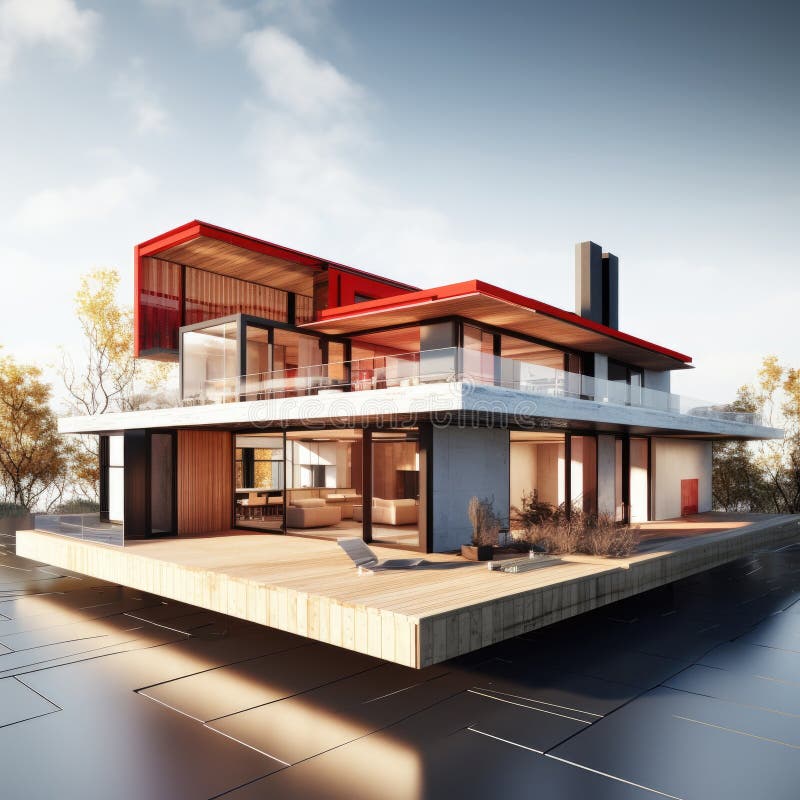 3d Rendering of a House with a a Plan Stock Illustration - Illustration ...