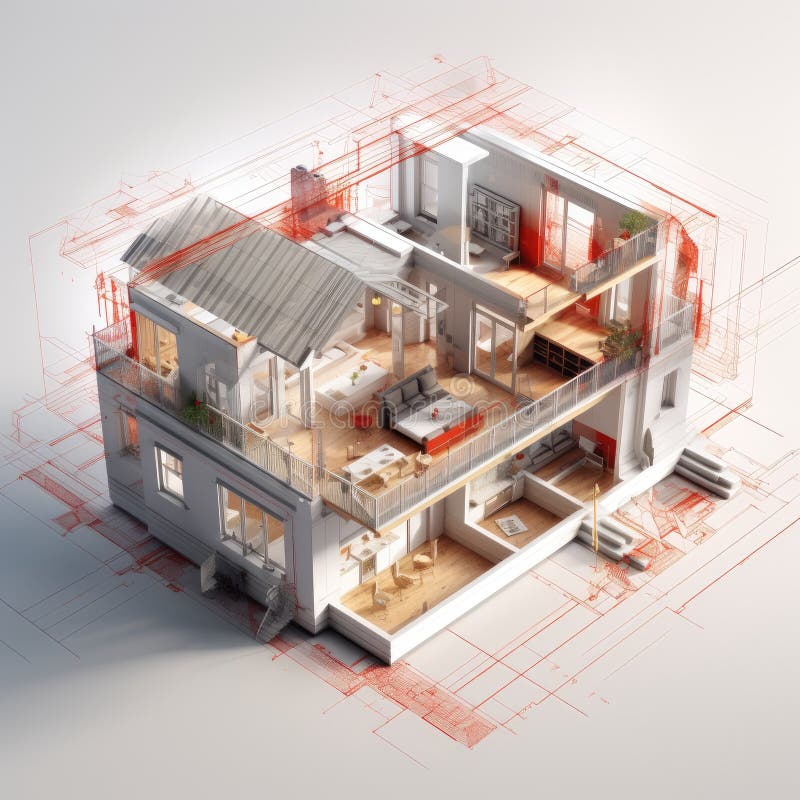 3d Rendering of a House with a a Plan Stock Illustration - Illustration ...