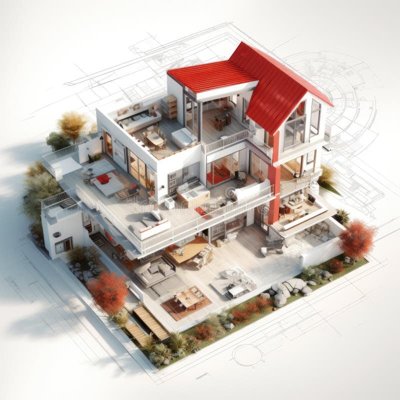 3d Rendering of a House with a a Plan Stock Illustration - Illustration ...