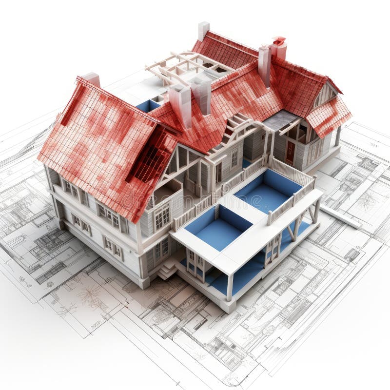 3d Rendering of a House with a a Plan Stock Illustration - Illustration ...