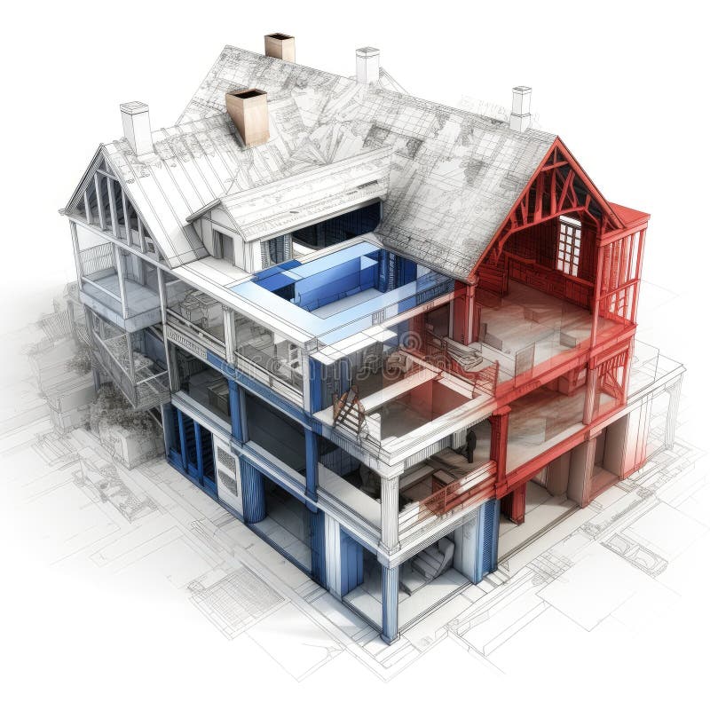 3d Rendering of a House with a a Plan Stock Illustration - Illustration ...