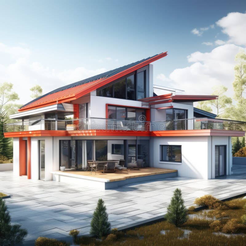 3d Rendering of a House with a a Plan Stock Illustration - Illustration ...