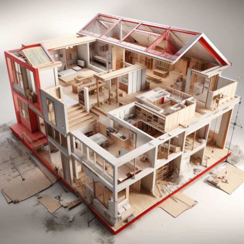 3d Rendering of a House with a a Plan Stock Illustration - Illustration ...