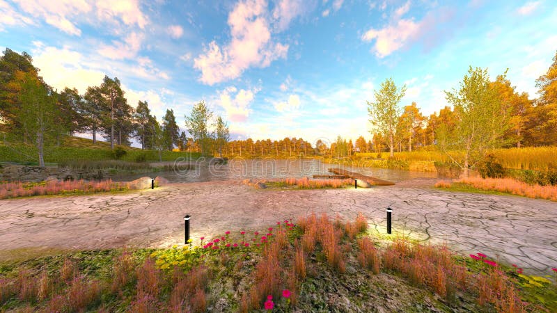 3D Rendering of the House by the River Stock Illustration ...