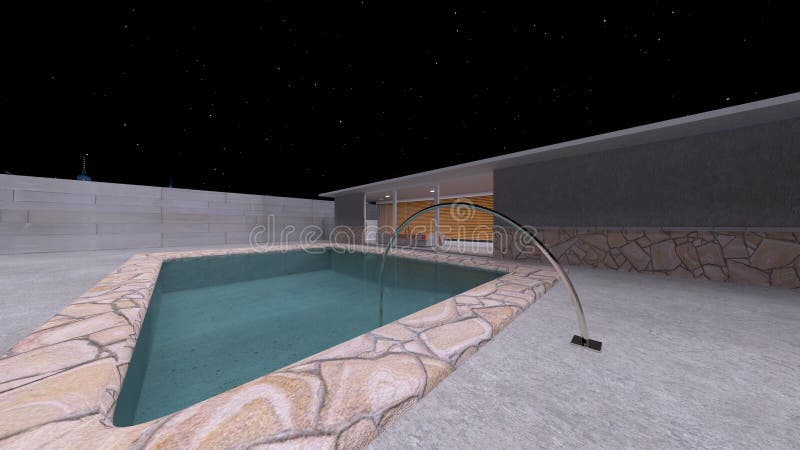3D Rendering of the House with Rooftop Swimming Pool Stock Illustration ...