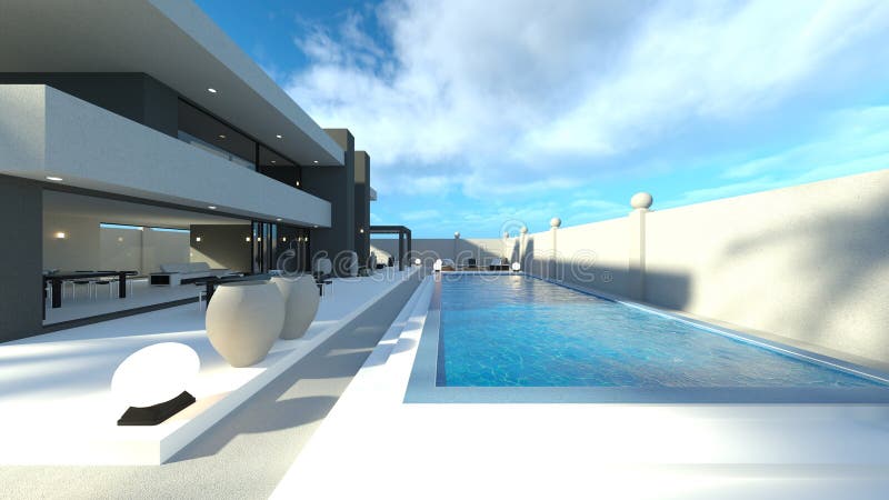 3D Rendering of the House with Swimming Pool Stock Illustration ...