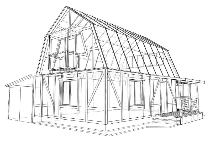 3D Rendering of House Wireframe Structure Stock Vector - Illustration ...