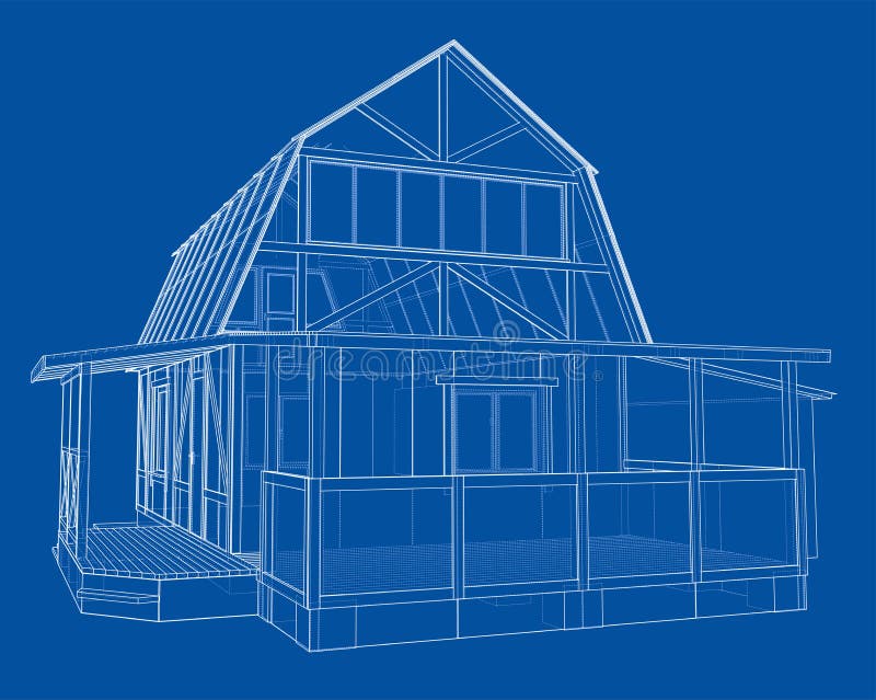 3D Rendering of House Wireframe Structure Stock Vector - Illustration ...