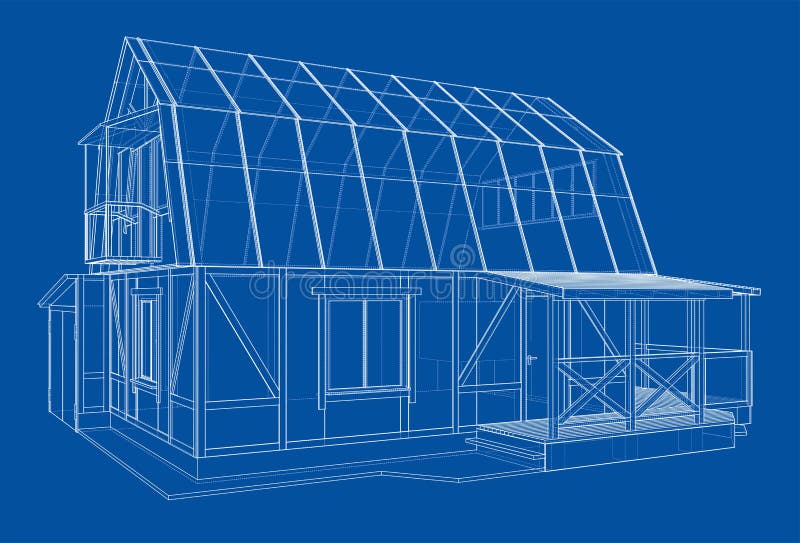 3D Rendering of House Wireframe Structure Stock Vector - Illustration ...