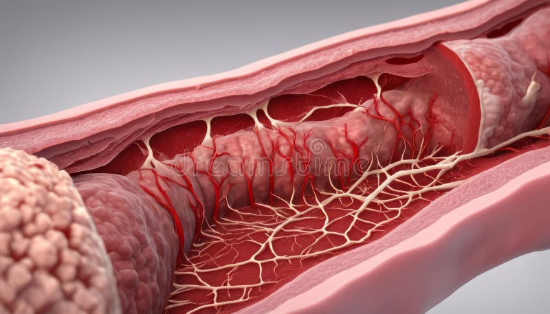 3D Rendering of a Human Artery with Blood Flow and Capillaries Stock ...