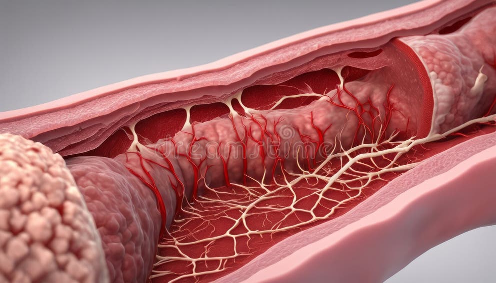 3D Rendering of a Human Artery with Blood Flow and Capillaries Stock ...