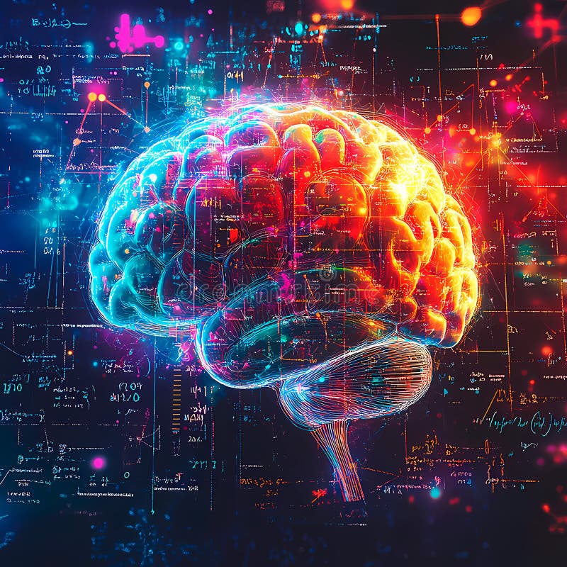 3d Rendering of Human Brain on a Dark Background with a Graph Stock ...