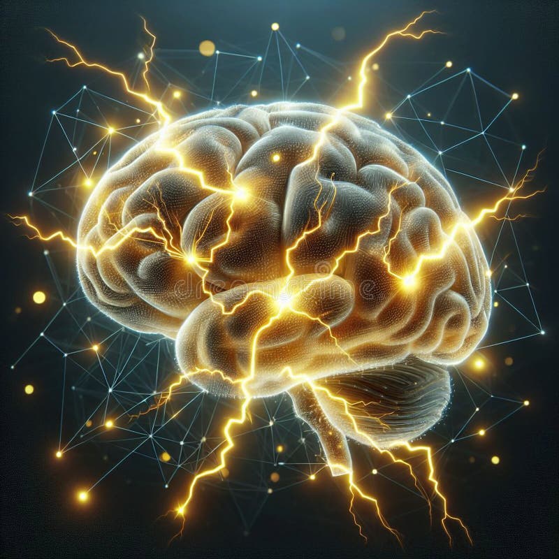 A 3D Rendering of a Human Brain with Glowing Lightning Bolts ...