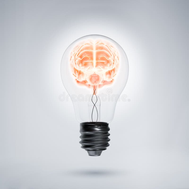 3D Rendering of a Human Brain Glows Inside of a Light Bulb Stock ...