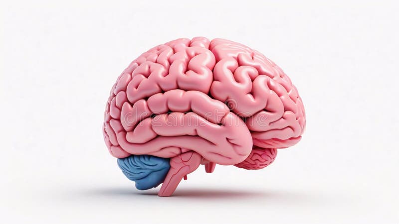 A 3D Rendering of a Human Brain, Isolated on a White Background, with ...