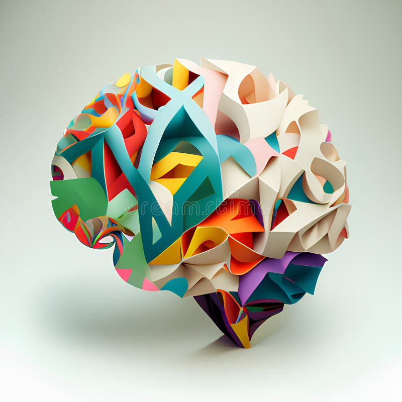 3d Rendering of a Human Brain Made of Colorful Paper Cut Shapes Stock ...
