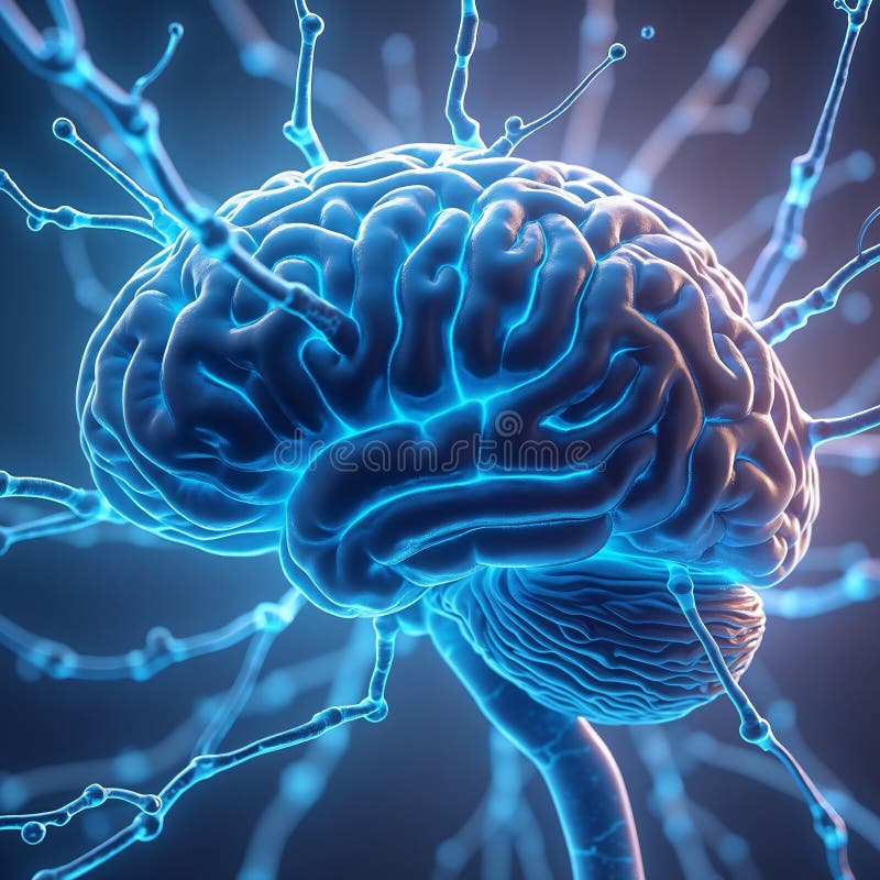 3D Rendering of a Human Brain with Neural Pathways in Blue Light Stock ...