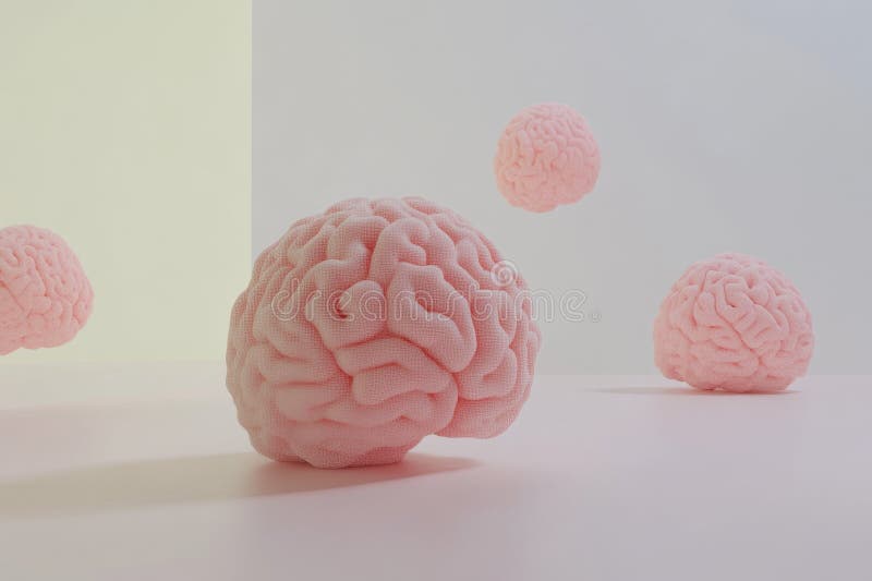 3D Rendering of a Human Brain on a Pink Background. Stock Illustration ...