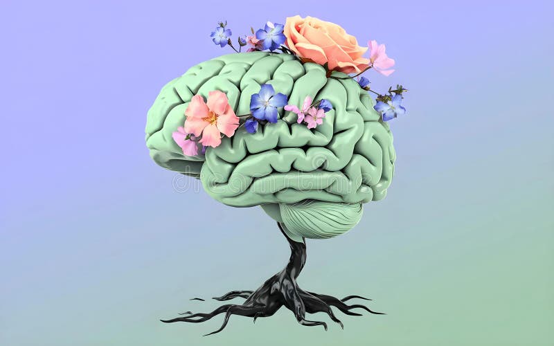 A 3D Rendering of a Human Brain Shaped As a Tree with Pink and Blue ...
