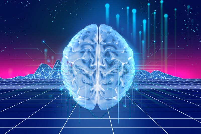 3d Rendering of Human Brain on Technology Background Stock Illustration ...