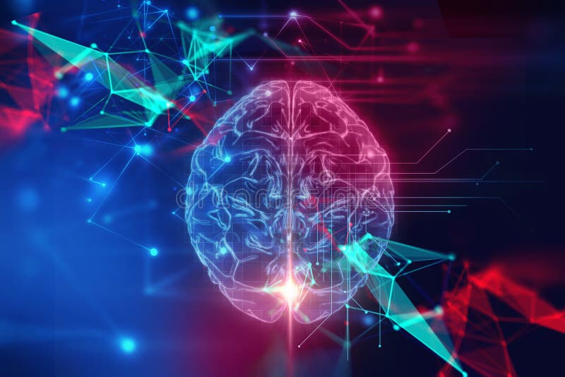 3d Rendering of Human Brain on Technology Background Stock Illustration ...