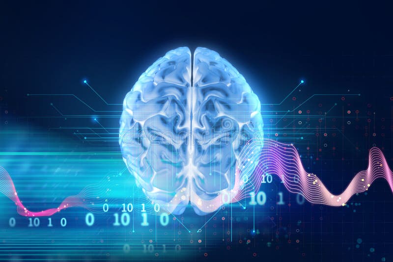 3d Rendering of Human Brain on Technology Background Stock Illustration ...
