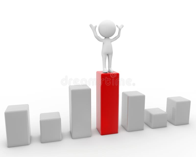 3D Rendering of a Human Character Standing on a Red Graph Column among ...