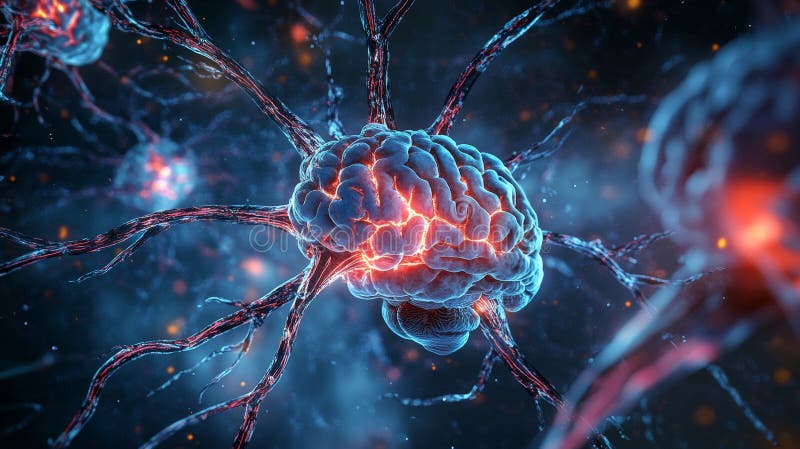 3d Rendering of a Human Figure with Brain Center Representing ...