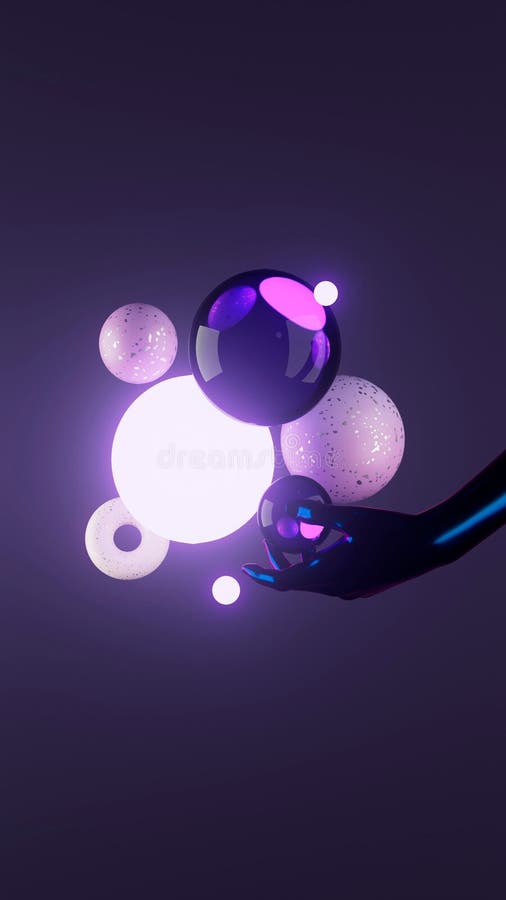 3D Rendering of a Human Hand Floating Next To Neon Circle Shaped ...