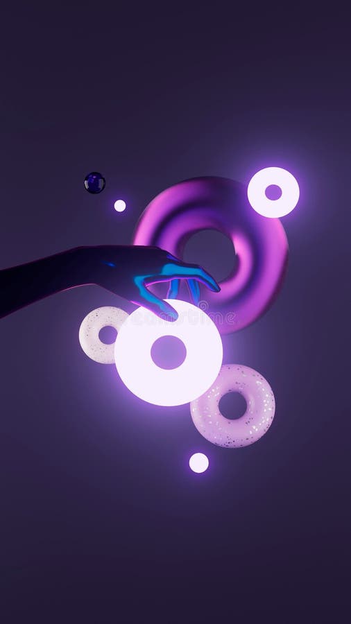 3D Rendering of a Human Hand Floating Next To Neon Circle Shaped ...