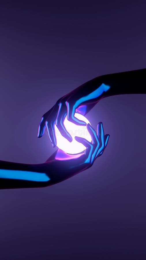 3D Rendering of Human Hands Holding Neon Circle Shaped Objects on ...
