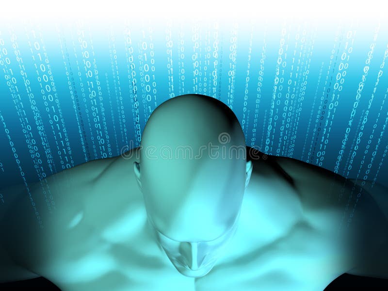 3D Rendering Of Human Head With Binary Code Stock Illustration - Illustration of intelligence ...