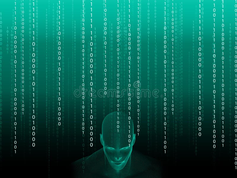 3D Rendering of Human Head with Binary Code Stock Illustration ...