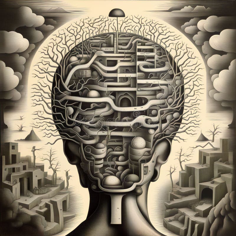 Human Brain Anatomy in Surreal Style. Vector Illustration Stock ...