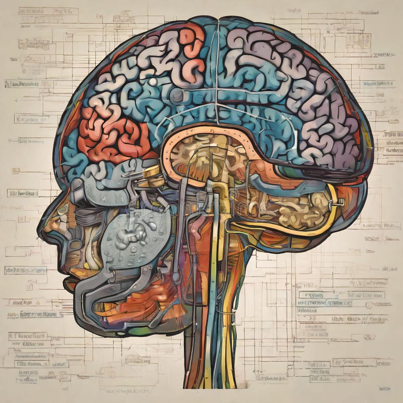 Human Brain Anatomy in Surreal Style. Vector Illustration Stock ...
