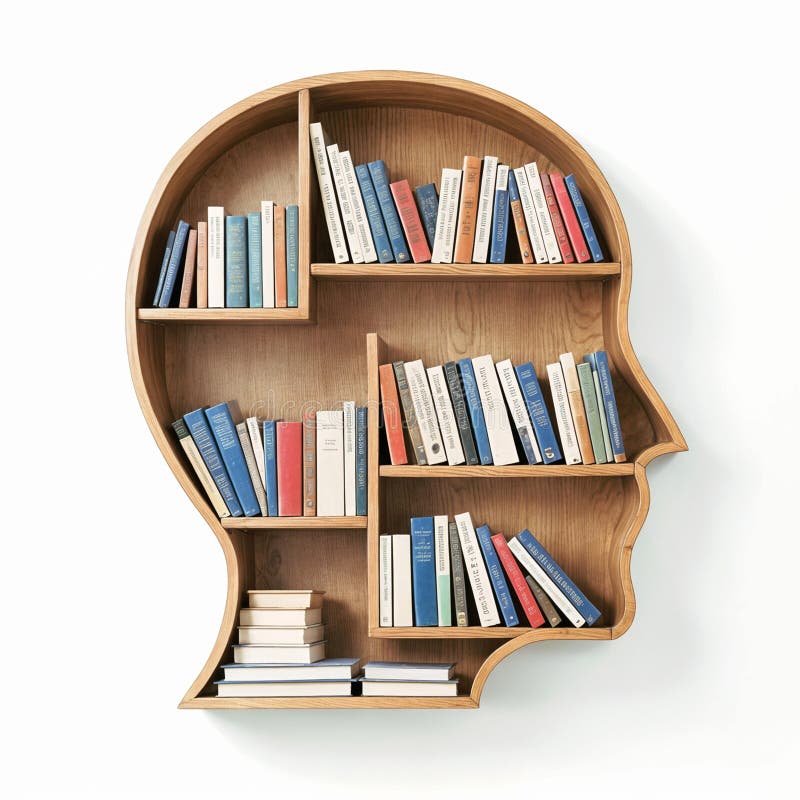 3D Rendering of a Human Head Shape Bookshelf Filled with an Array of ...