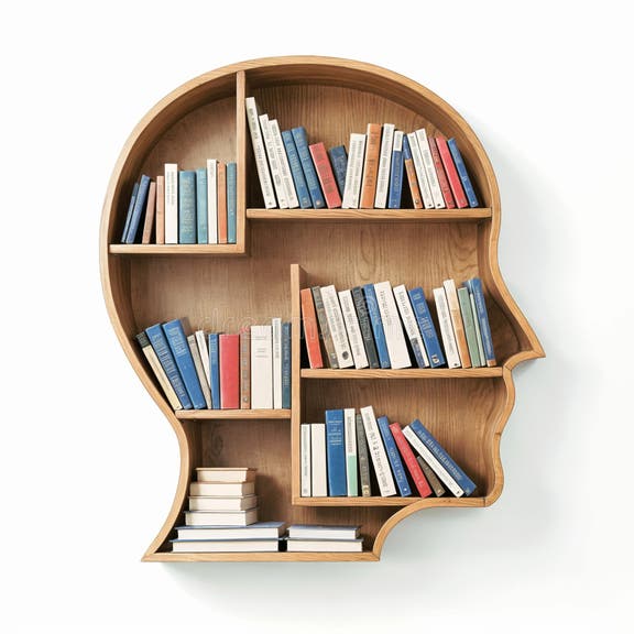 3D Rendering of a Human Head Shape Bookshelf Filled with an Array of ...