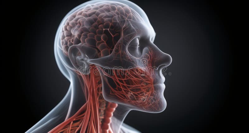 3D Rendering of a Human Head with Visible Internal Anatomy Stock ...