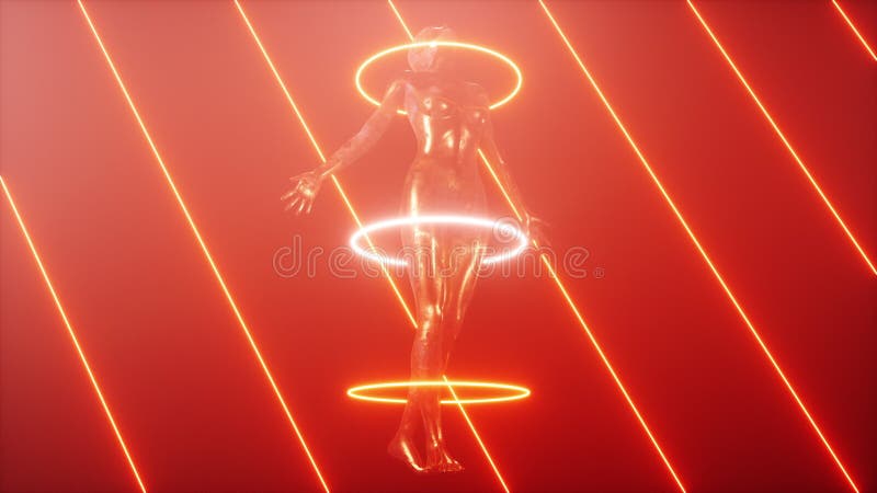 3D Rendering of Human Inside Magic Circles Levitating Above Puddles in ...