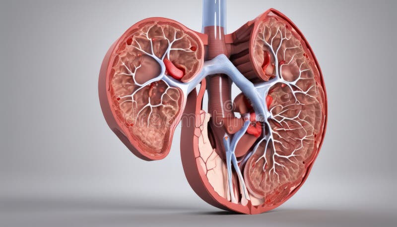 3D Rendering of a Human Kidney with Detailed Vascular Structure Stock ...