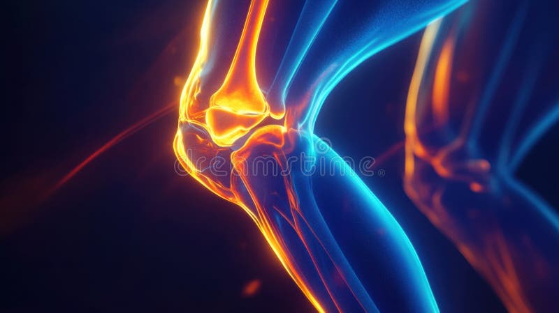 3D Rendering of Human Knee Joint with Colorful Light Effects Stock ...