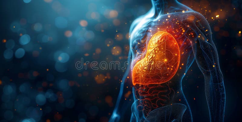 3D Rendering of a Human Liver in Red with Abstract Background Stock ...