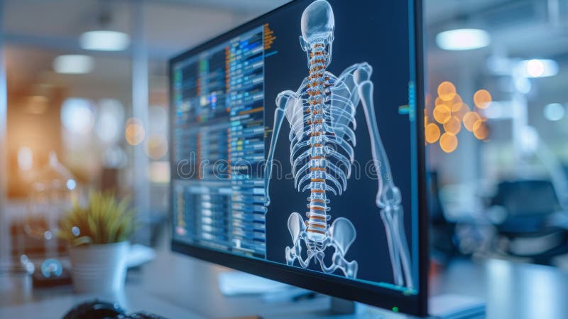 3D Rendering of a Human Skeleton on a Computer Screen Stock ...