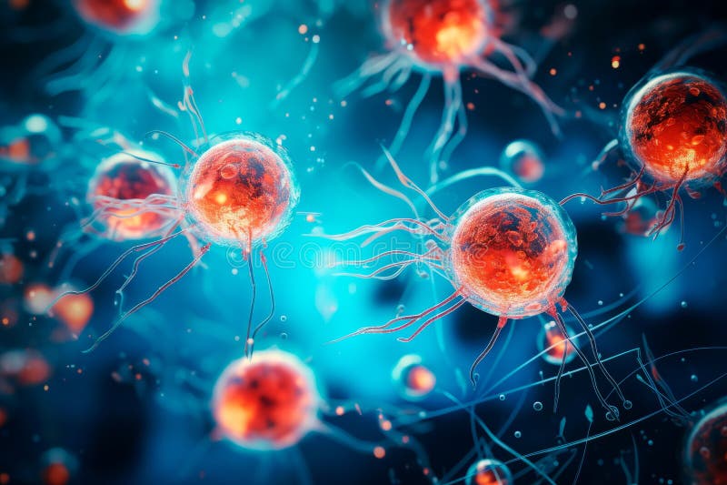 3D Rendering of Human Stem or Embryonic Stem Cells Under a Microscope ...