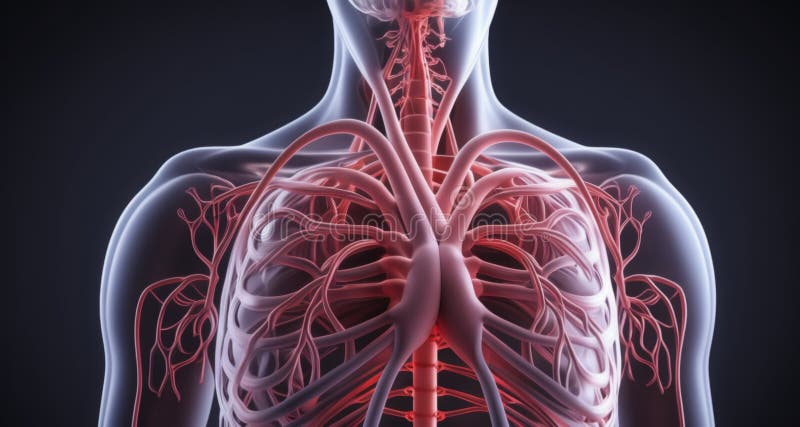 3D Rendering of Human Torso with Internal Organs and Circulatory System ...