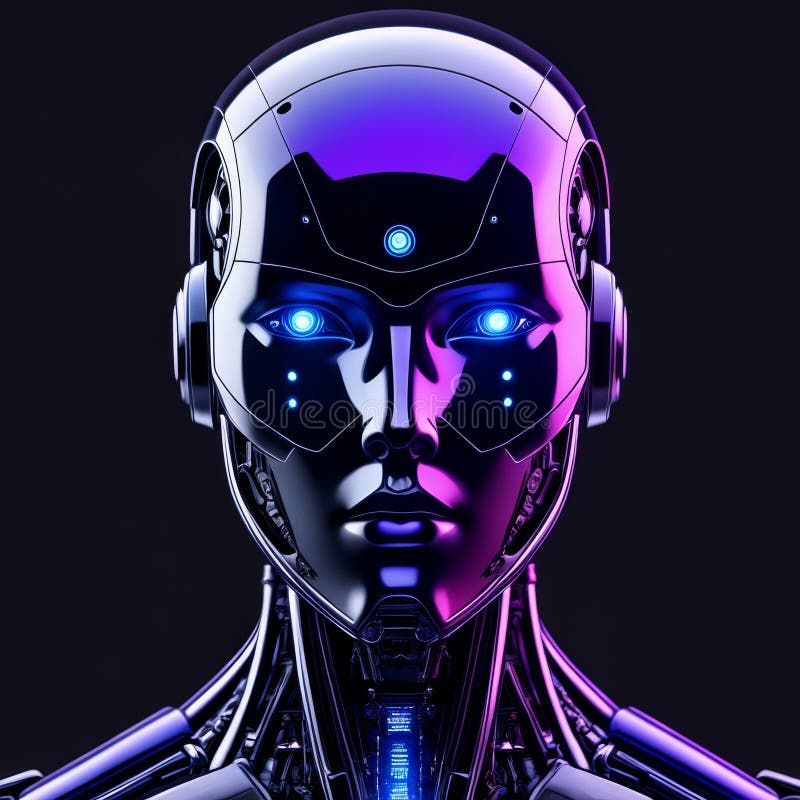 3d Rendering Humanoid Robot with Blue and Pink Light on the Face Stock ...