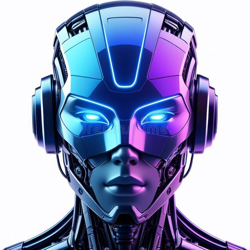 3d Rendering Humanoid Robot with Blue and Pink Light on the Face Stock ...