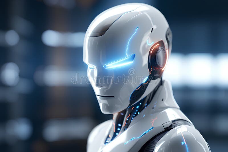3d Rendering Humanoid Robot or Cyborg with Glowing Lights on Background ...