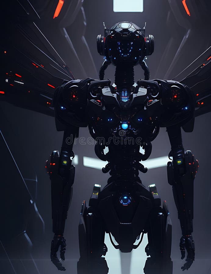 3d Rendering Humanoid Robot in Dark Space with Glowing Lights. Future ...