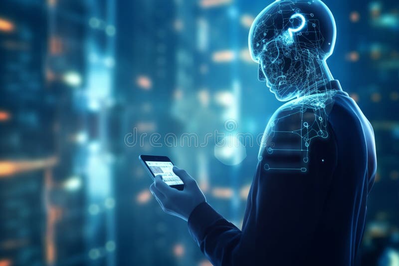 3d Rendering Humanoid Robot with Glowing Lights in Background, Future ...